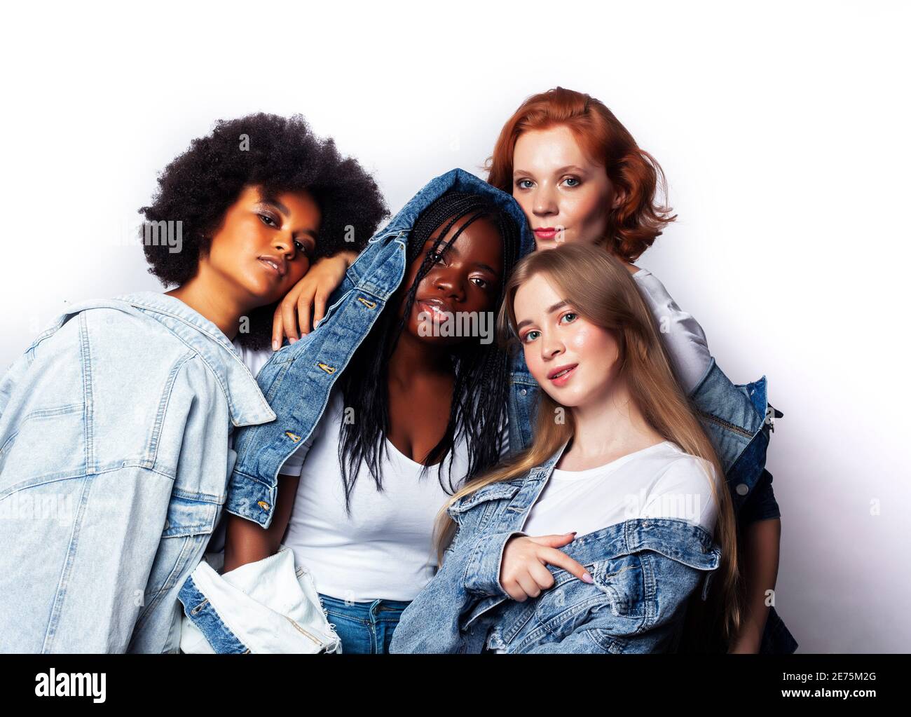 diverse multi nation girls group, teenage friends company cheerful ...