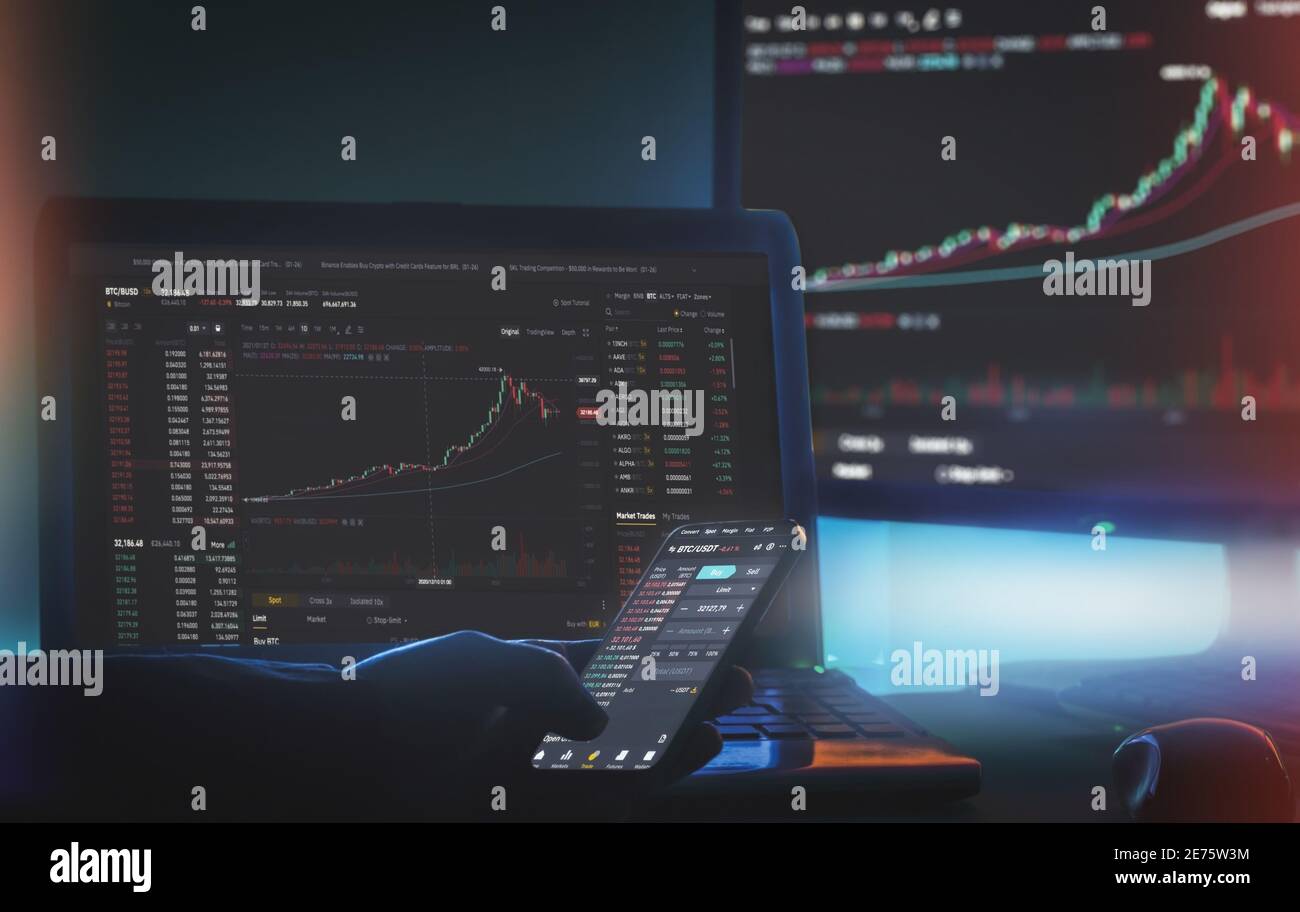 Vienna Austria January.27 2021,Daytrader working from home using ...