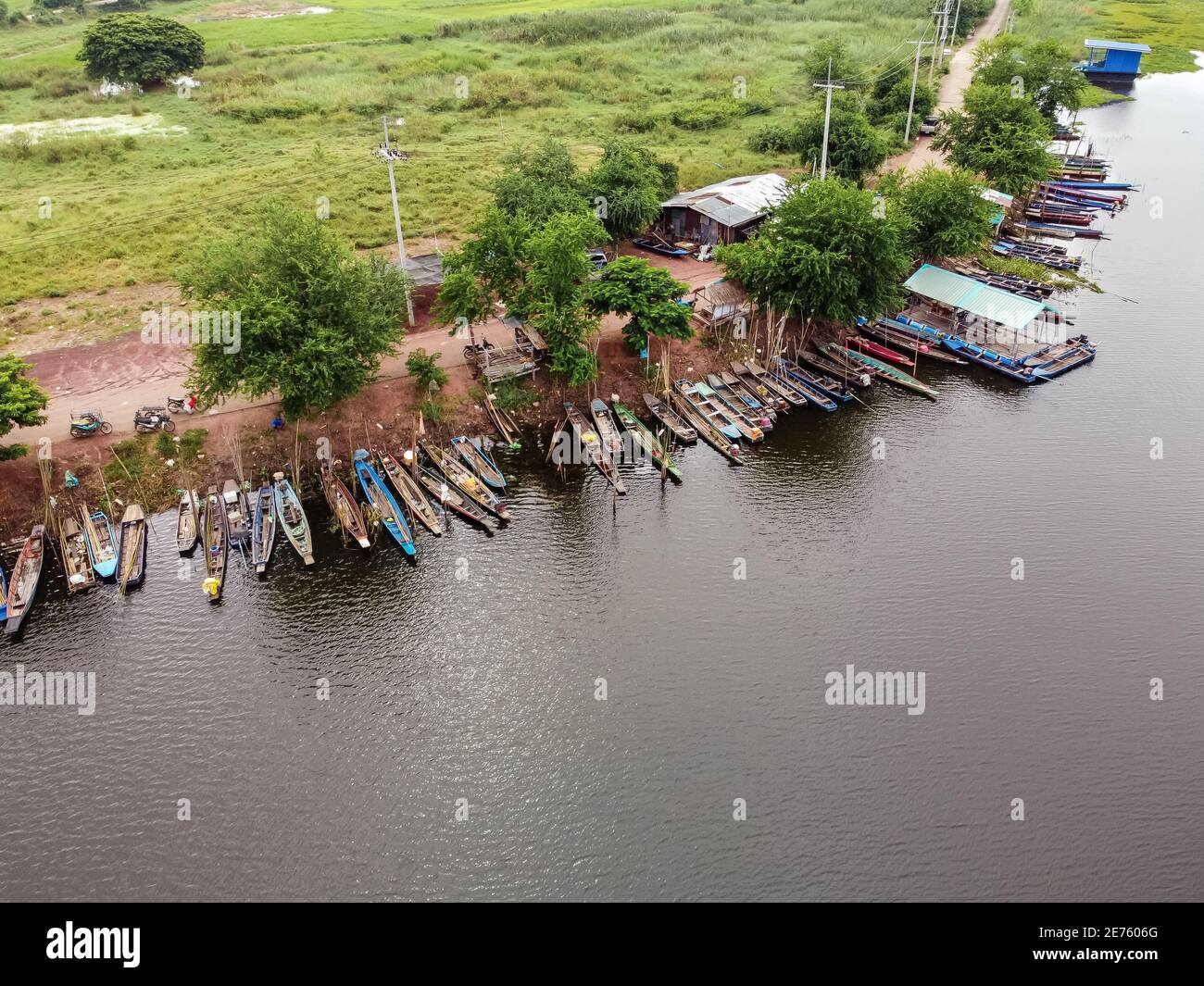 Many fishing boats land in the lagoon waiting to catch fish Stock Photo ...