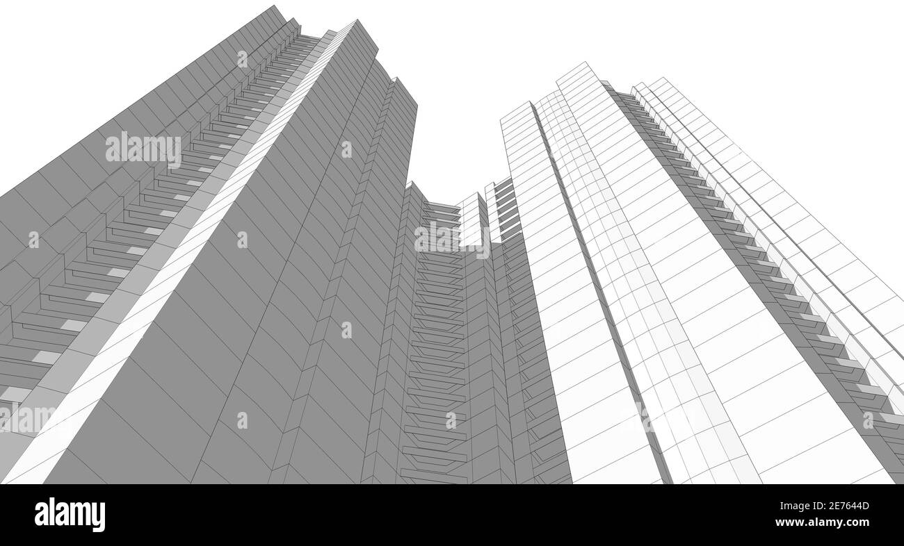 Abstract 3D building wireframe structure. Illustration construction ...