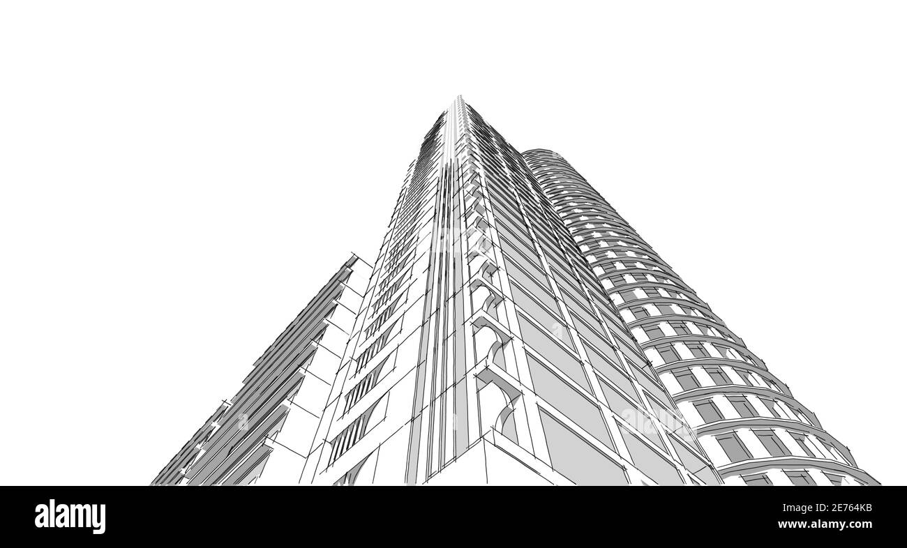 Abstract 3d Building Wireframe Structure Illustration Construction Graphic Idea Architectural