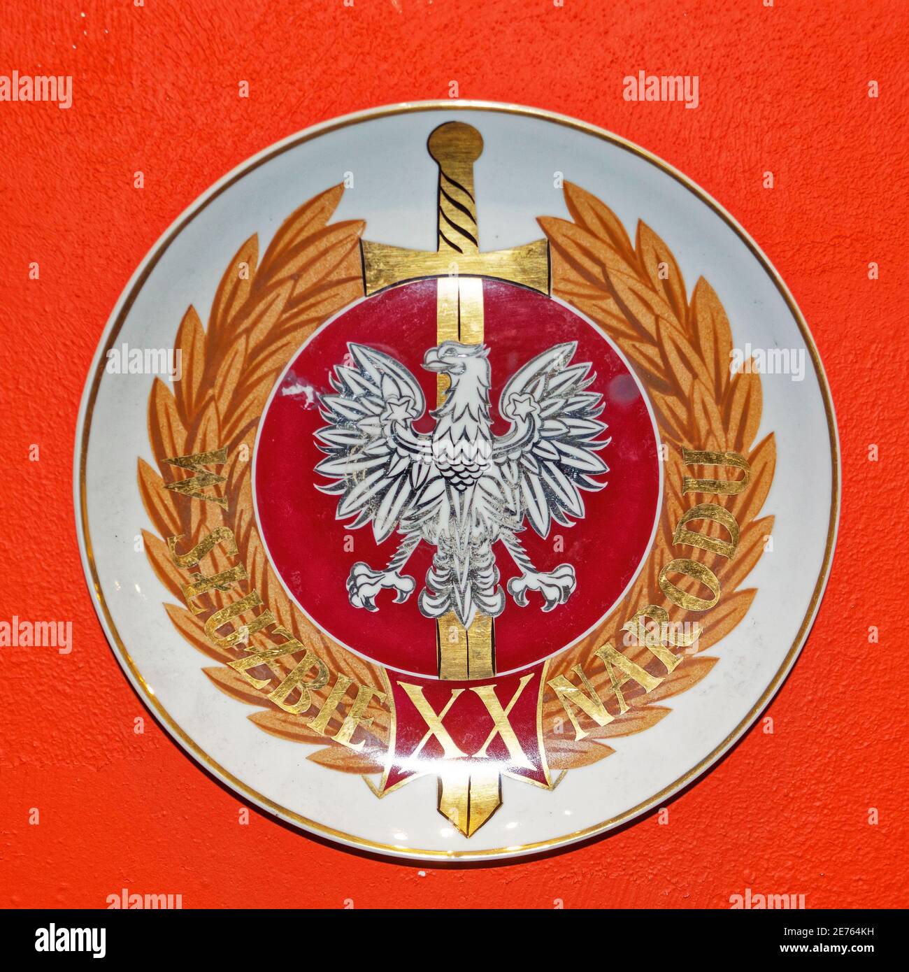 Warsaw, Poland - January 14, 2021. Commemorative plate from communism ...