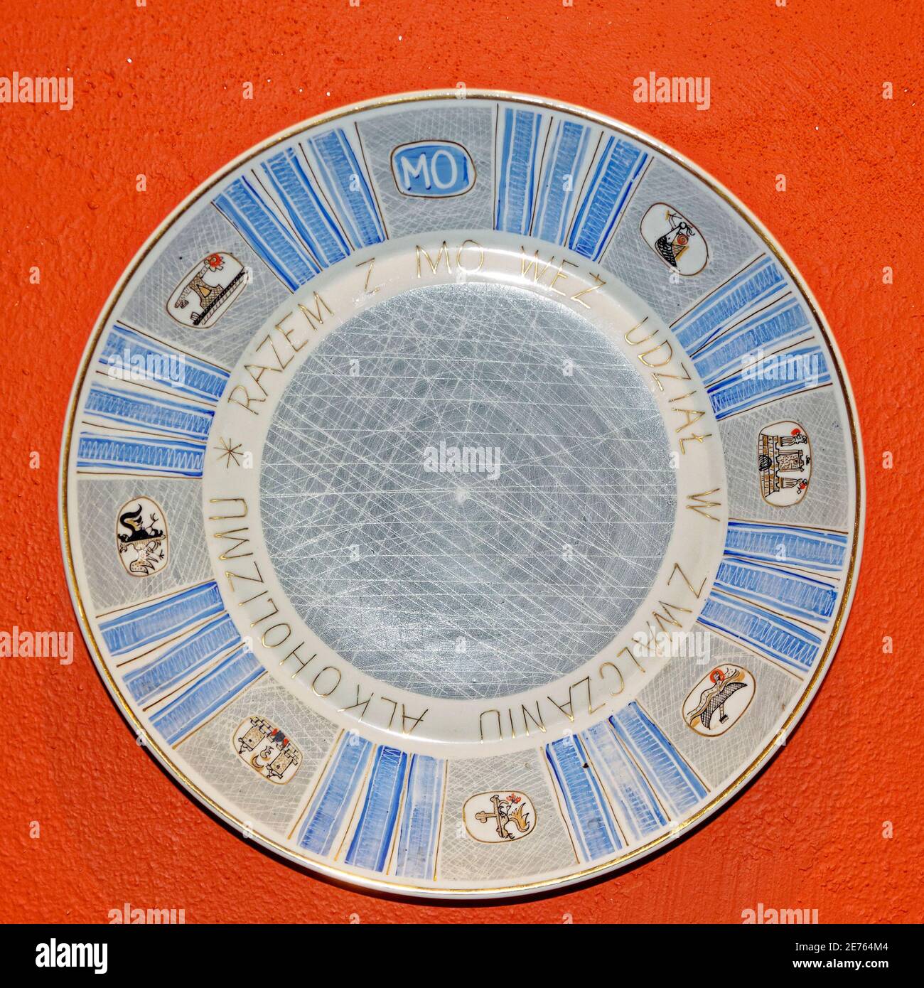 Warsaw, Poland - January 14, 2021. Commemorative plate from communism ...