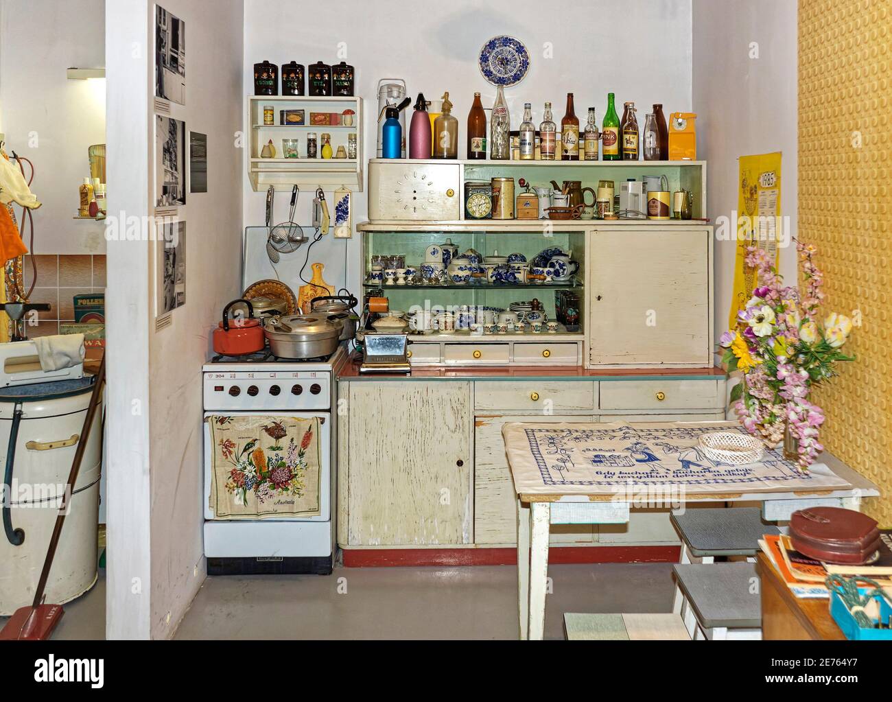 Warsaw, Poland - January 14, 2021. Kitchen from communism-era exhibited ...