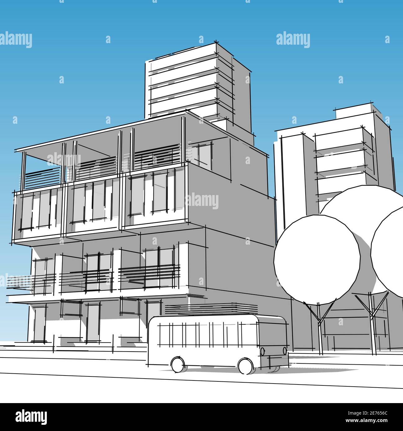 Abstract architectural drawing sketch,Illustration Stock Photo - Alamy