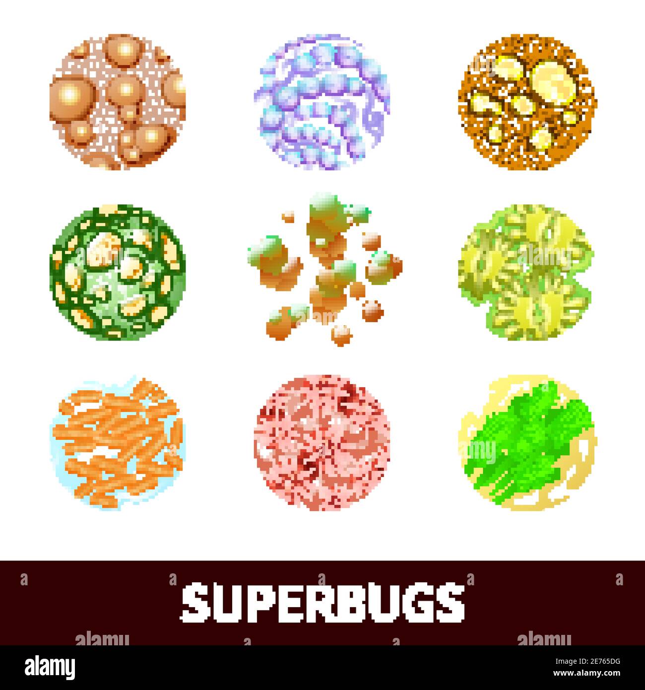 Round superbugs realistic set with various bacteria and microbes ...