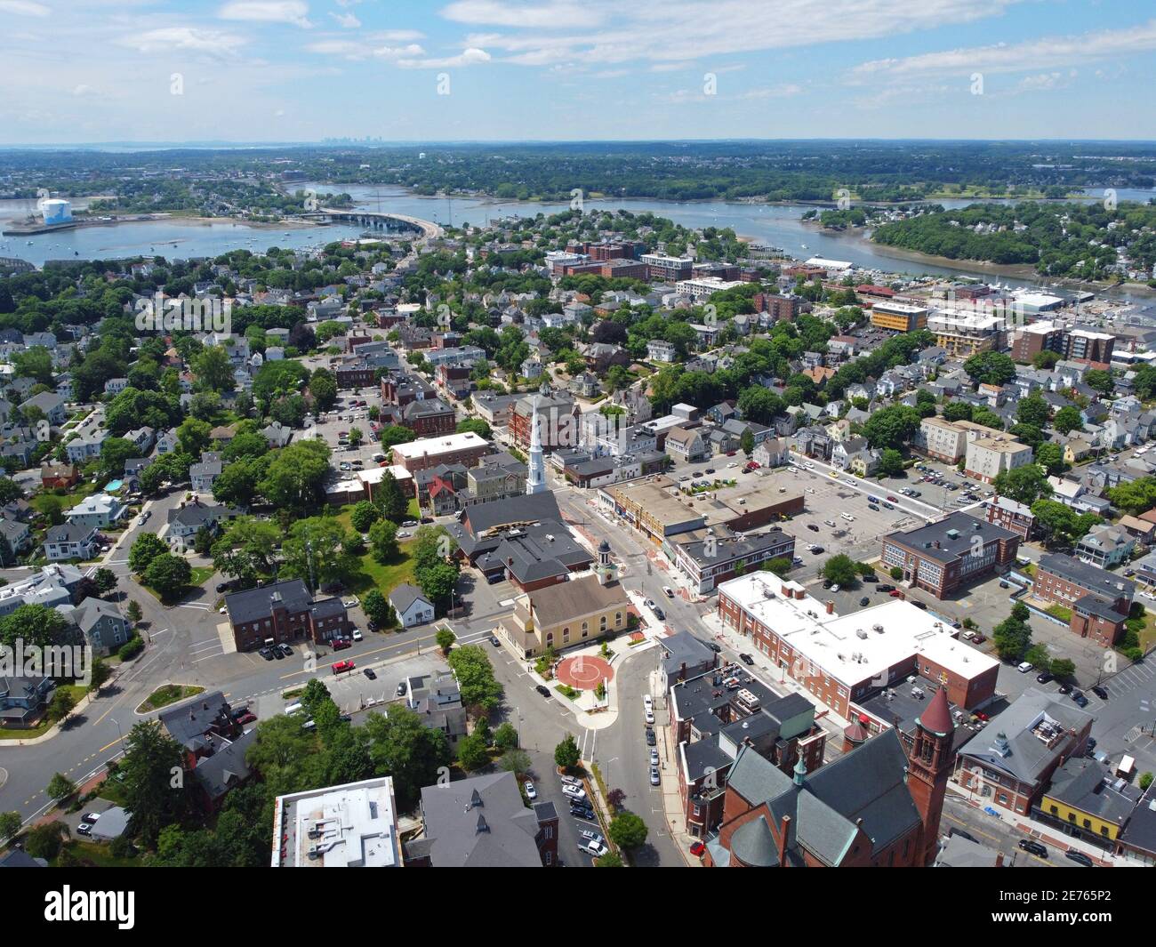 Aerial view of Historic buildings on Cabot Street in historic city ...