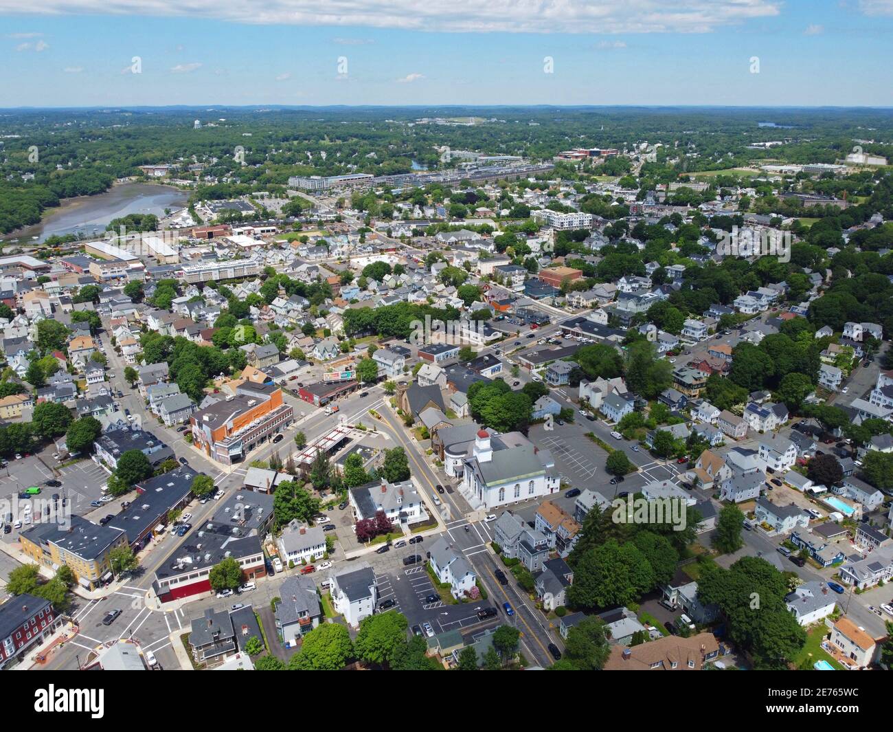 Aerial view of Historic buildings on Cabot Street in historic city ...