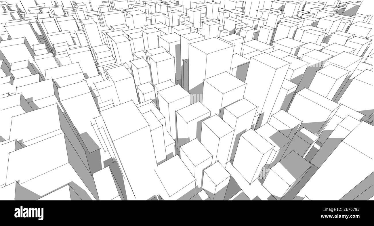 Wireframe,panorama, architecture abstract, 3d illustration Stock Photo ...
