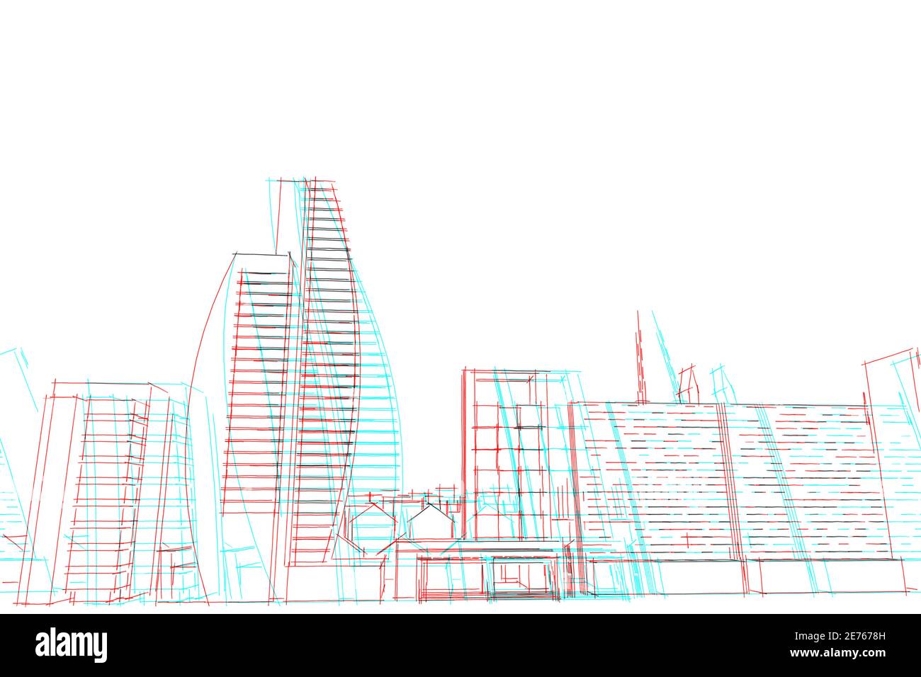 Abstract glitch architectural drawing sketch,Illustration Stock Photo ...