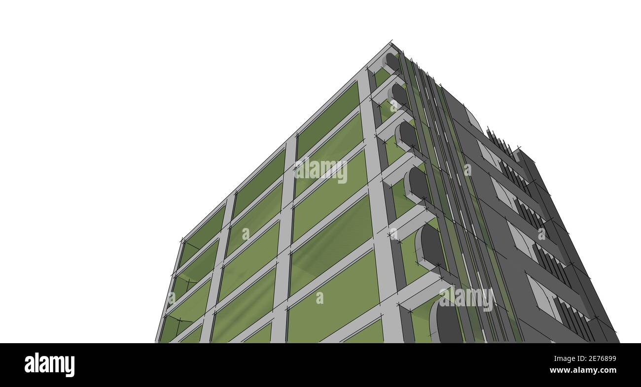 Abstract 3d Building Wireframe Structure Illustration Construction