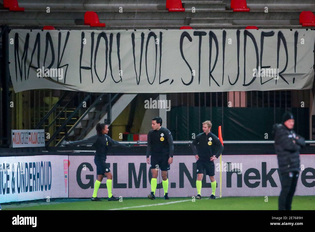 NIJMEGEN, NETHERLANDS - JANUARY 29: Fan Supporter / Banner -Mark Hou ...
