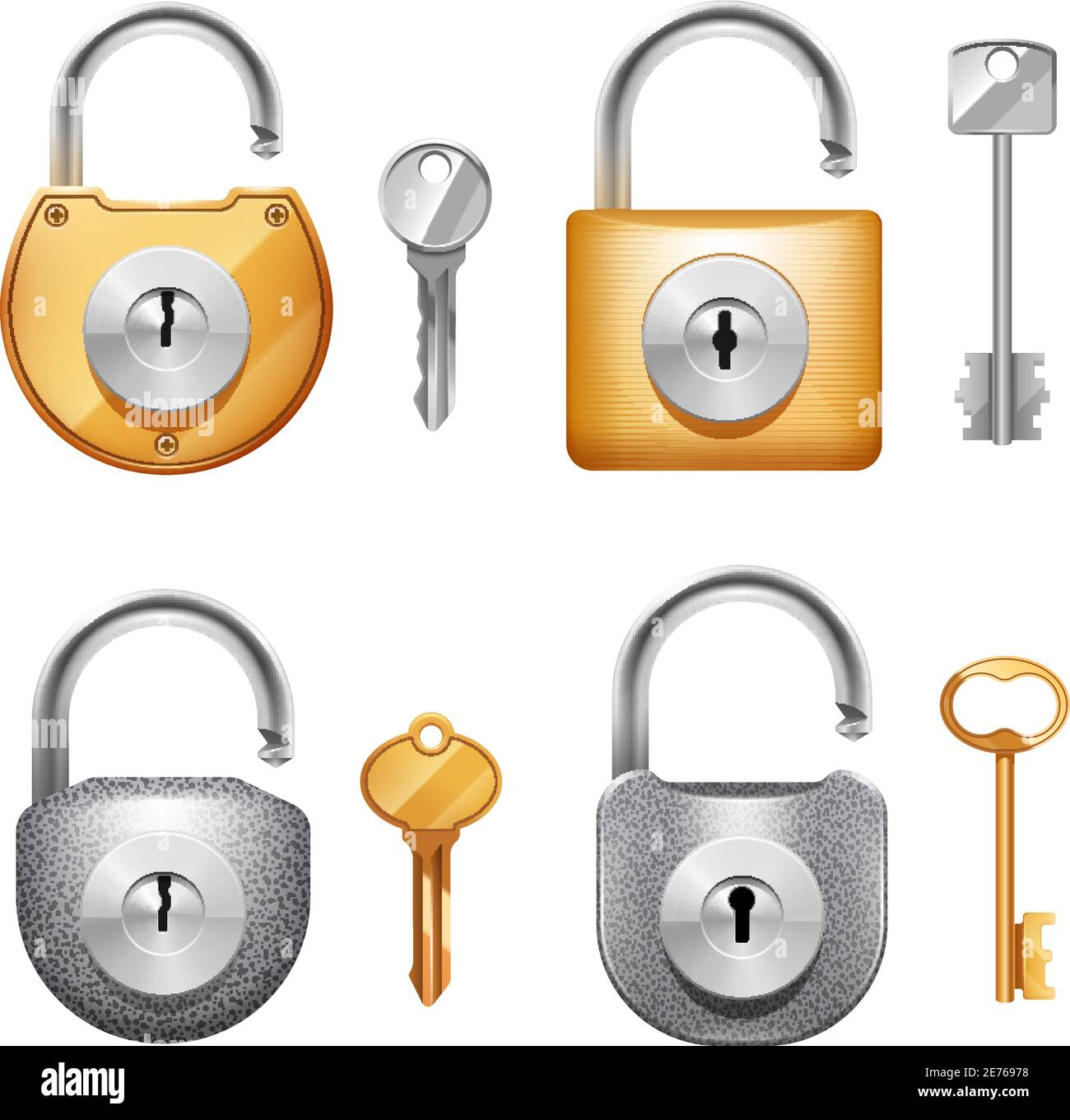 Metal padlocks and keys in different shapes realistic set isolated ...