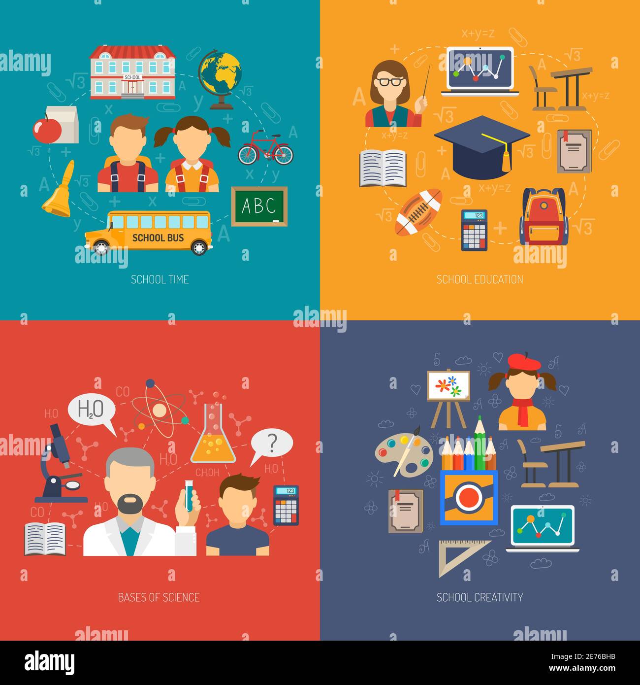 Education design concept set with school flat icons isolated vector ...