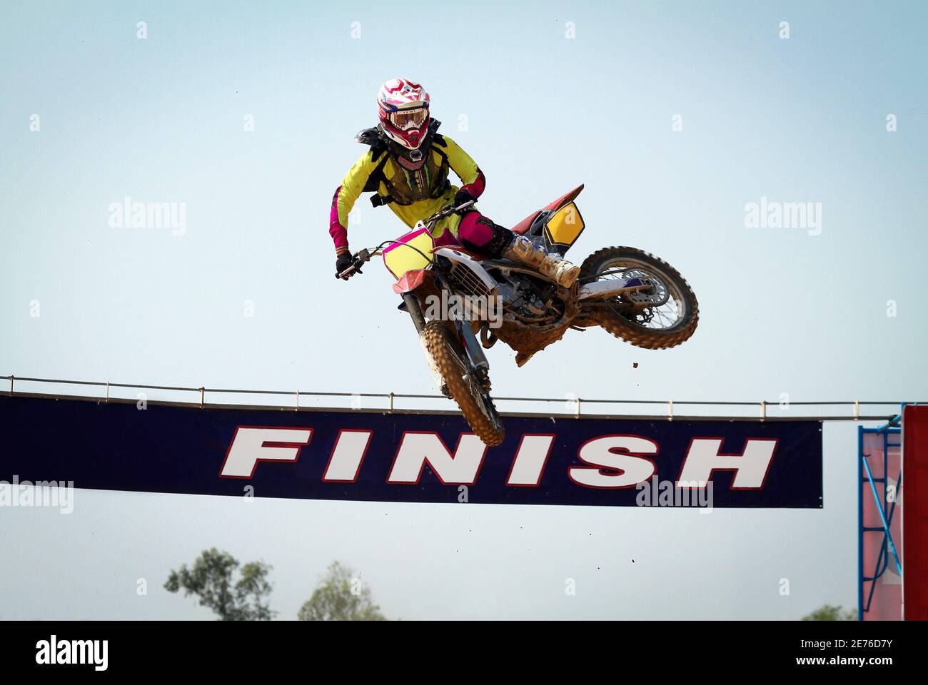 Motocross winner jump Stock Photo - Alamy