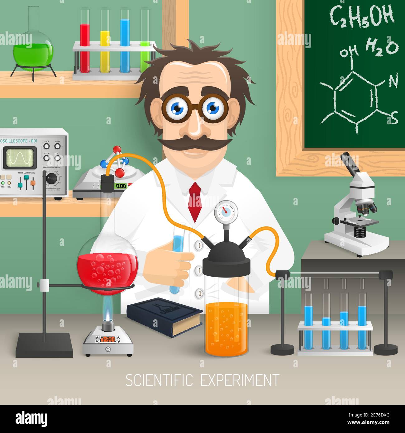 Scientist in chemistry lab with realistic scientific experiment ...