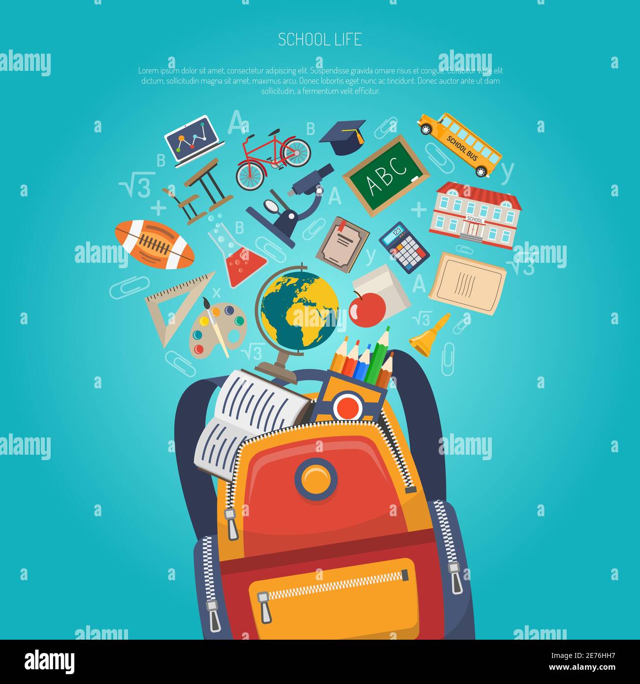 Education concept with school backpack and flat learning symbols vector ...