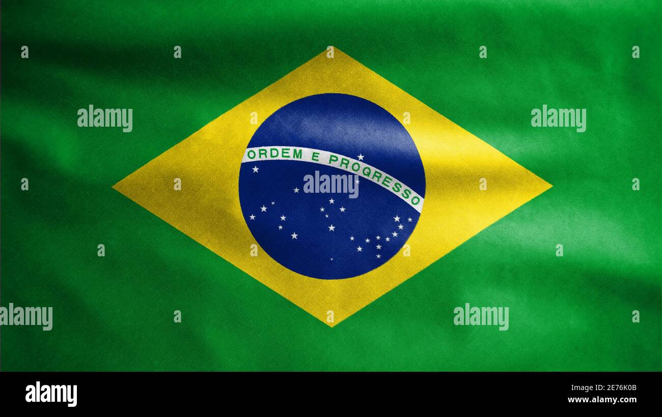 Brazilian flag waving in the wind. Close up of Brazil banner blowing ...