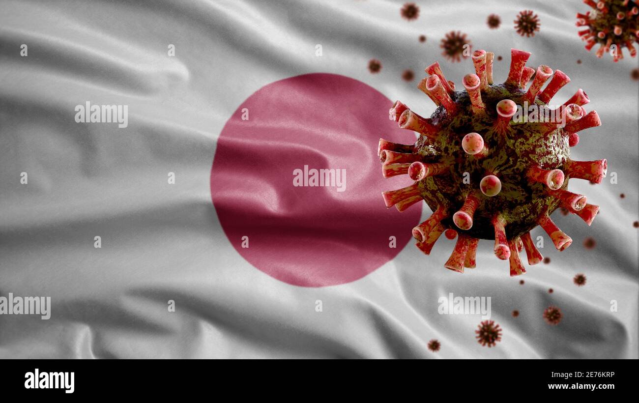 Japanese flag waving with the Coronavirus outbreak infecting ...