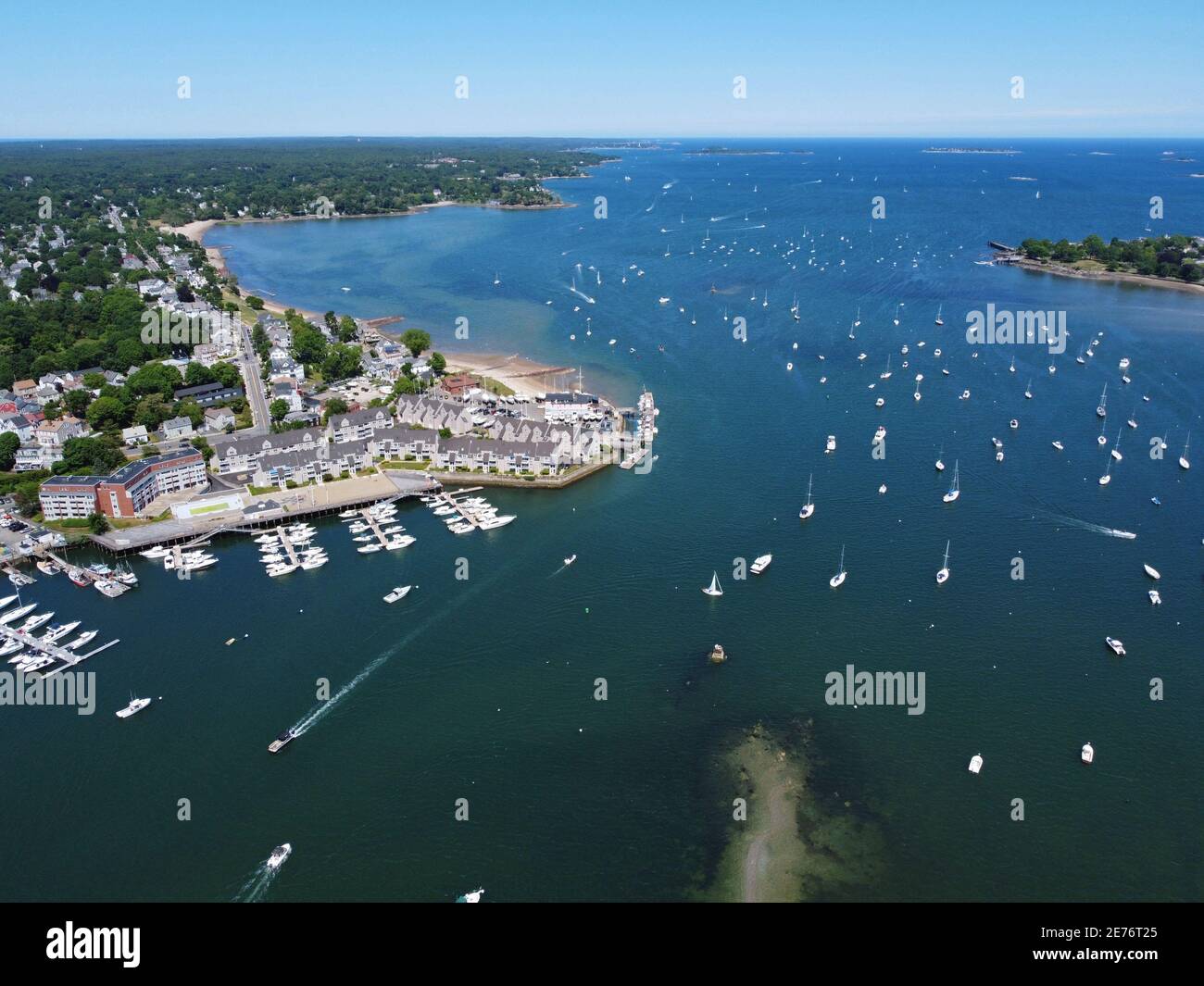 Aerial view of Sandy Point at Danvers River mouth to Salem Harbor in ...