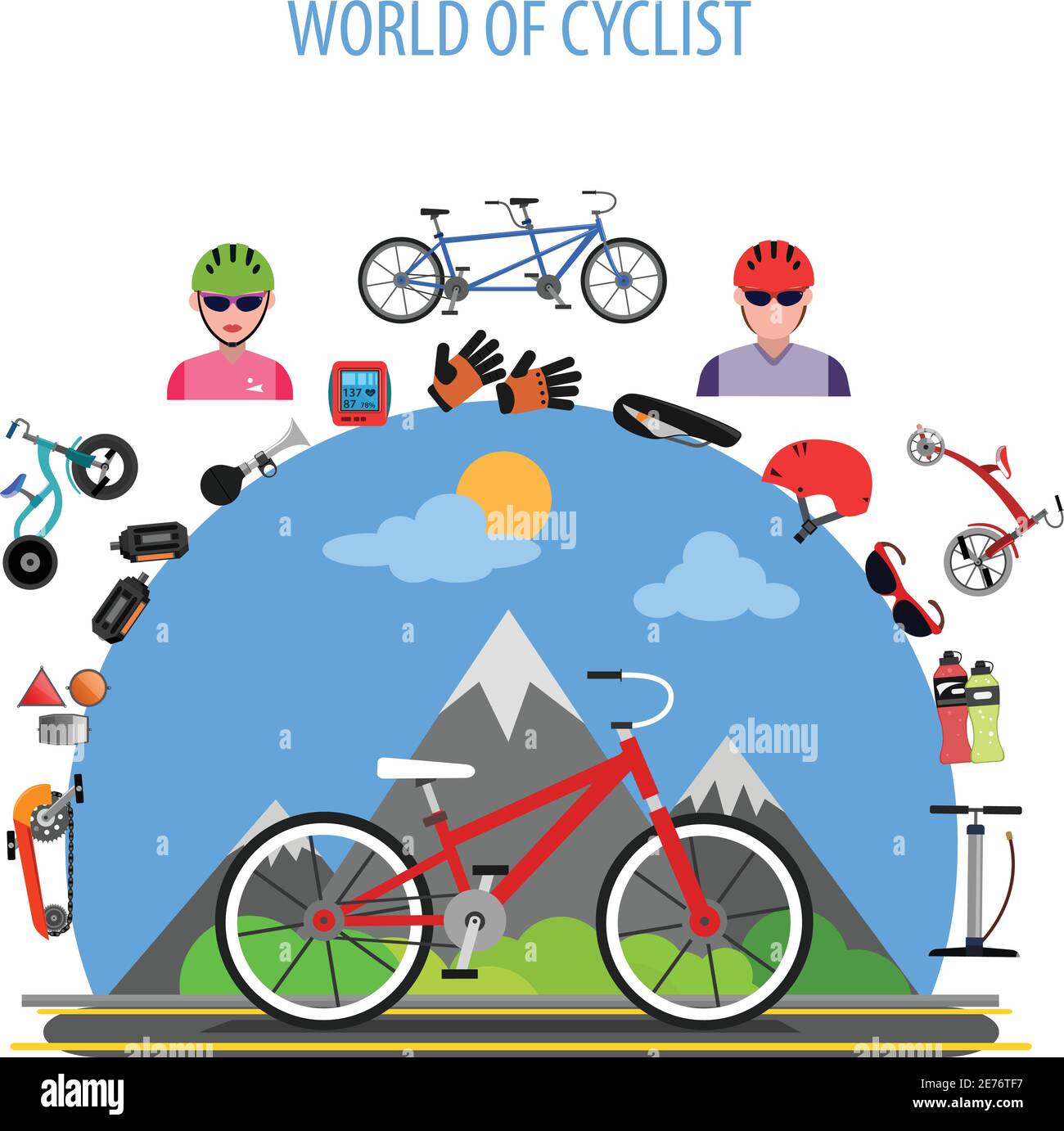 Cycling concept with bike and bicycle sport flat icons set vector ...