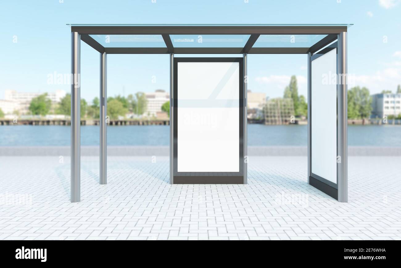 3D rendering of a bus stop Stock Photo - Alamy