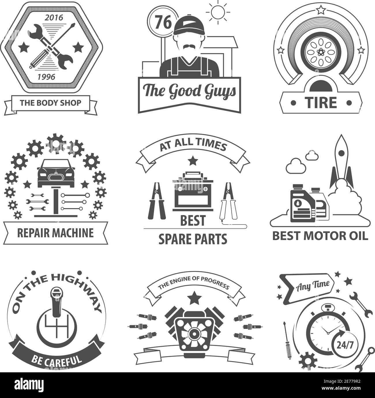 Car service black label set with premium quality workshop symbols ...