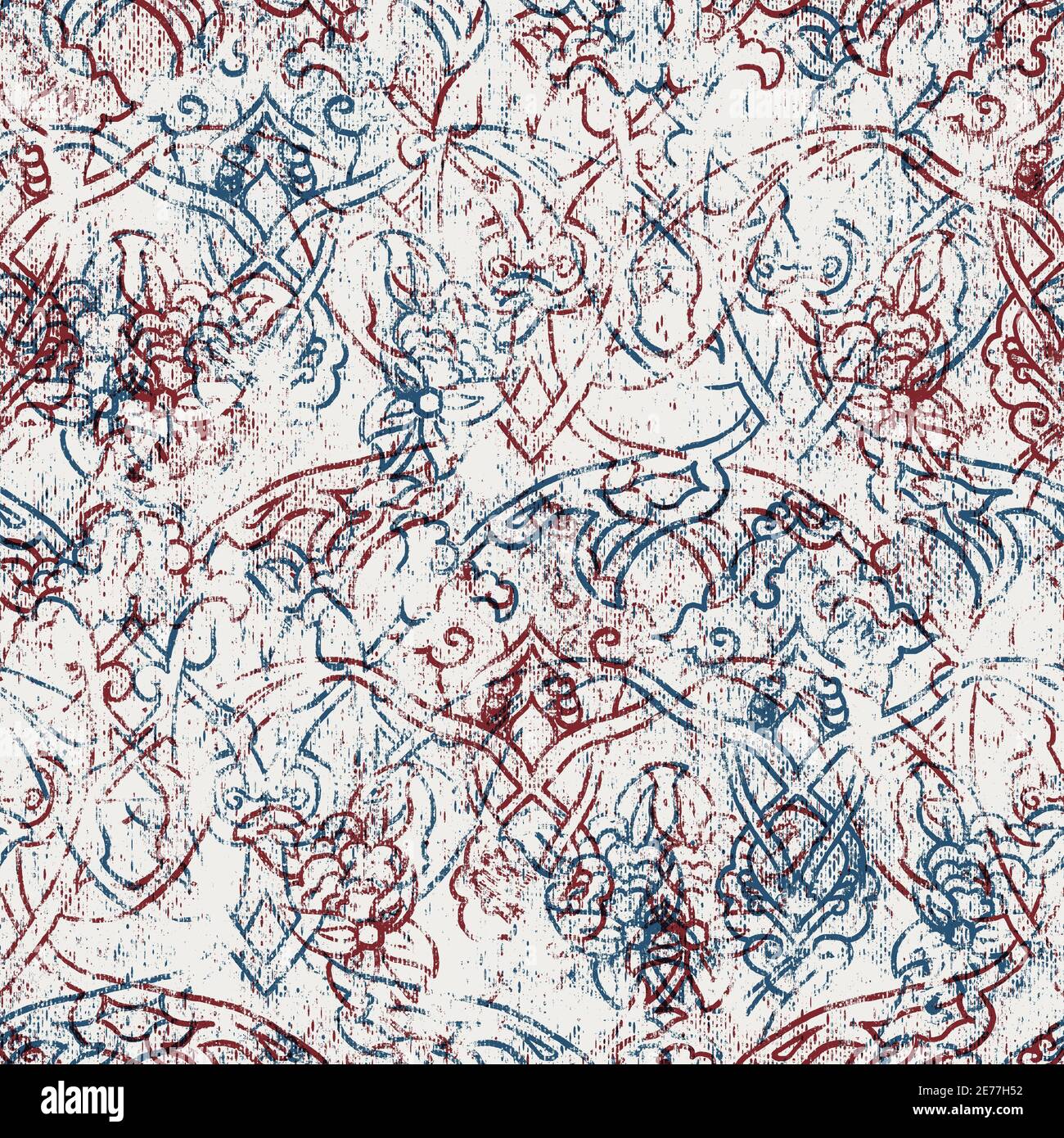 Seamless damask pattern in red blue black white Stock Photo - Alamy