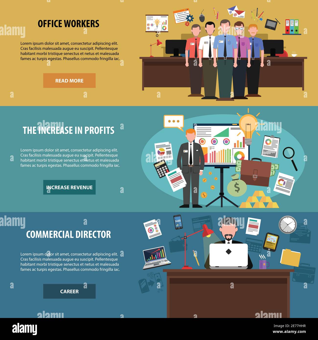 Office horizontal banner set with workers and director avatars isolated ...