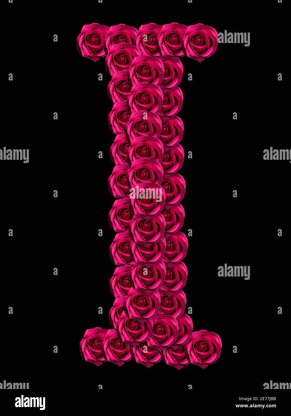 romantic concept image of a capital letter I made of red roses ...