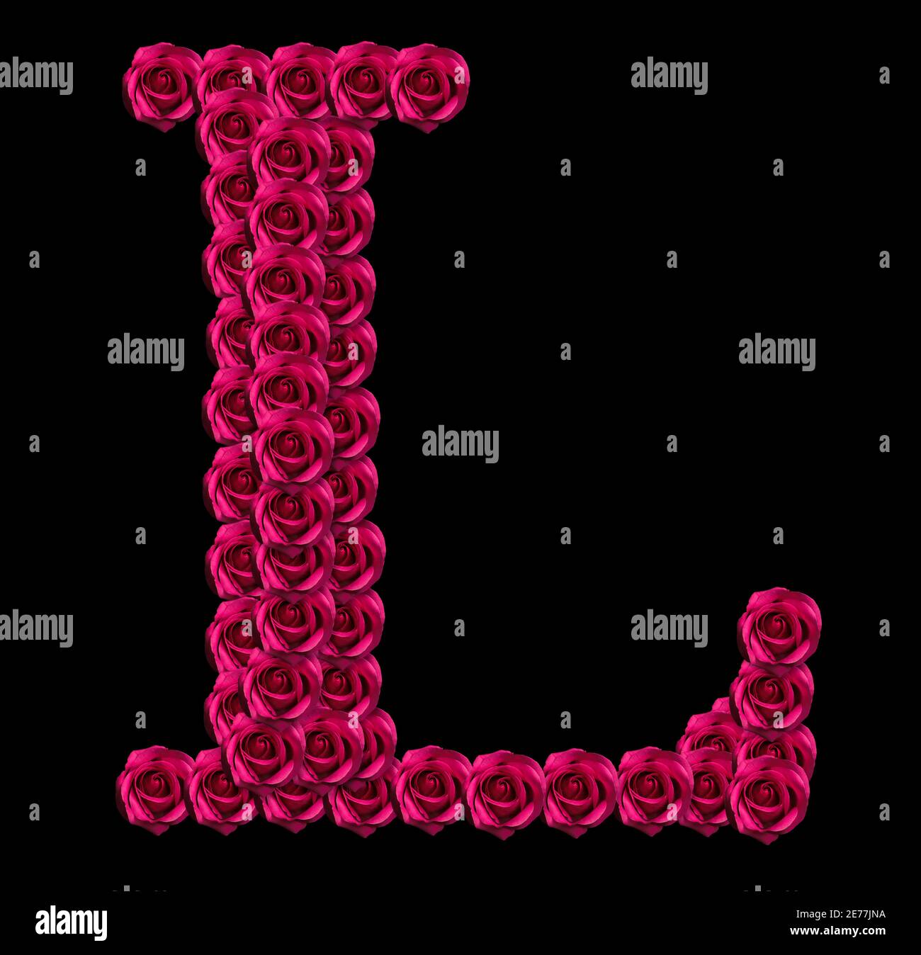romantic concept image of a capital letter L made of red roses ...