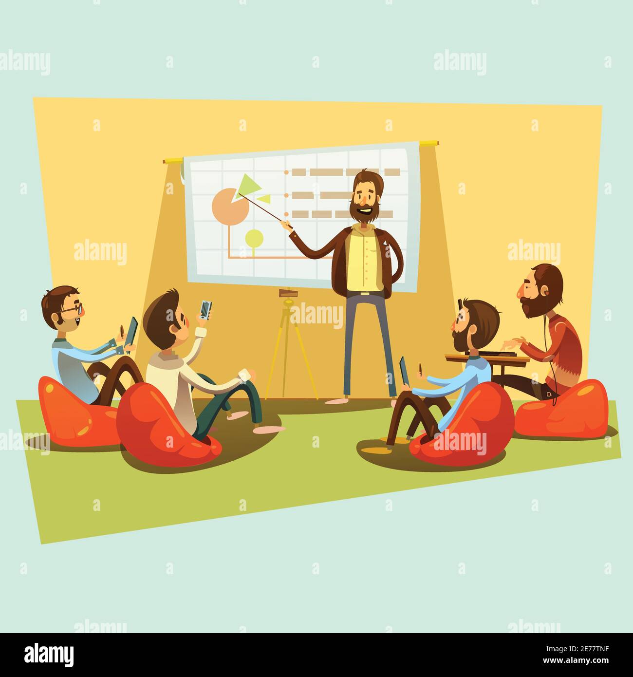 Business meeting with people and presentation on blue background ...