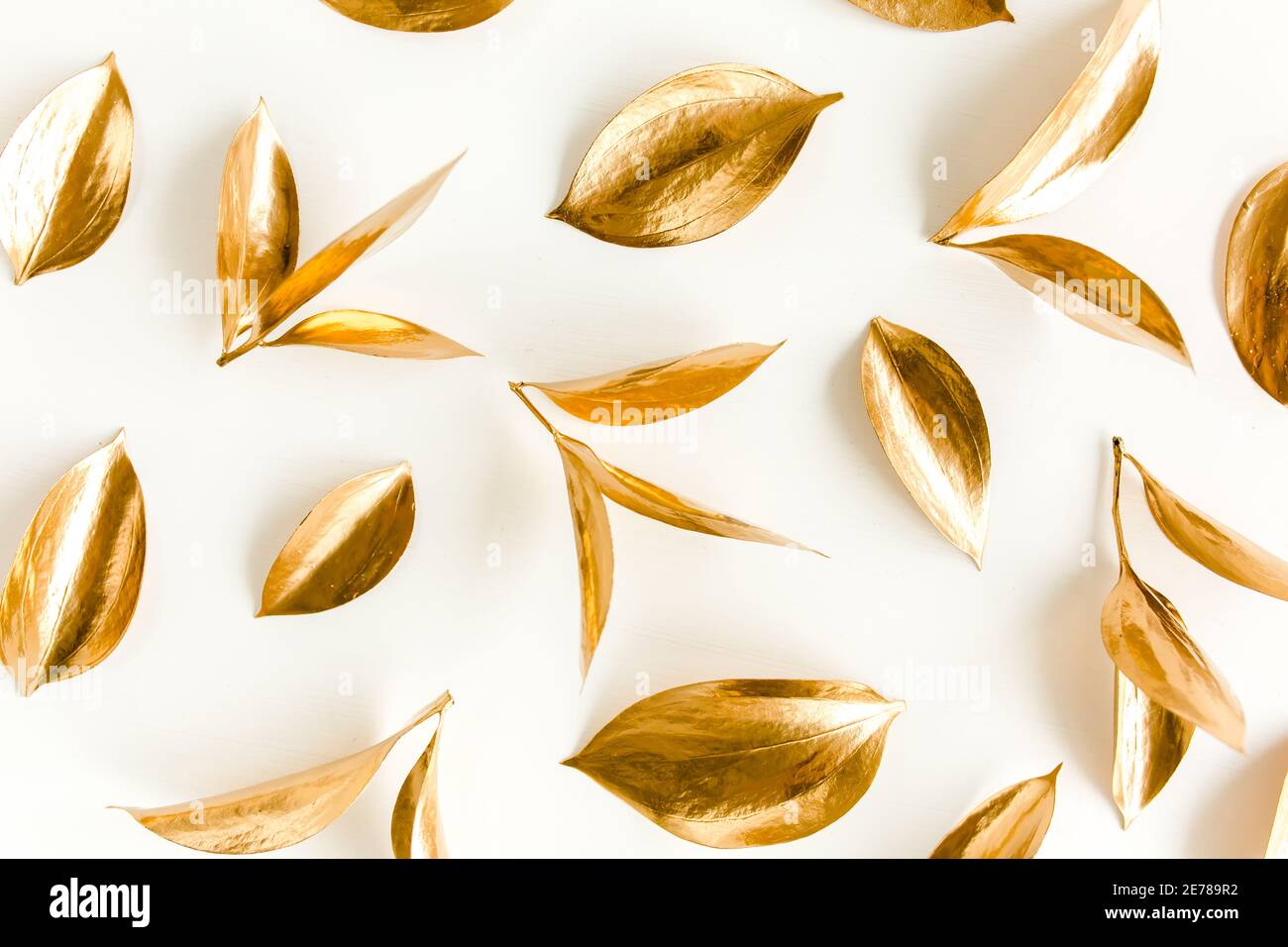 Pattern, texture with gold leaves isolated on white background. flat ...