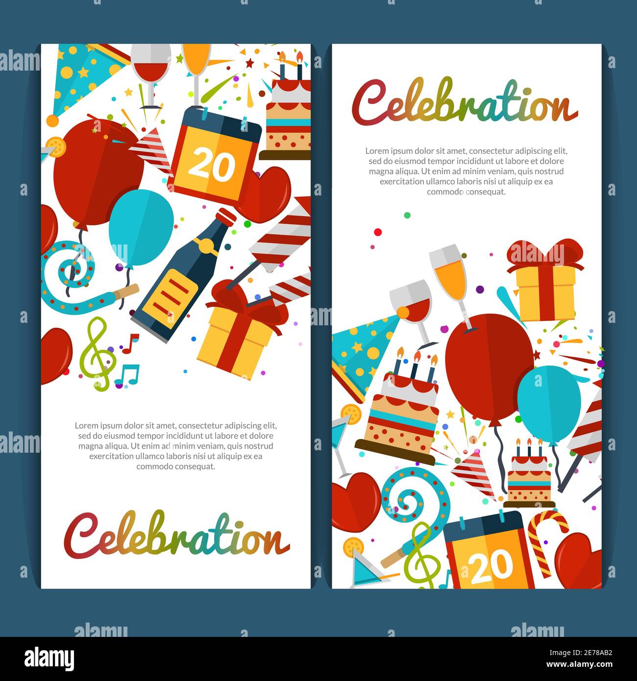 Celebration vertical banners set with party symbols isolated vector ...
