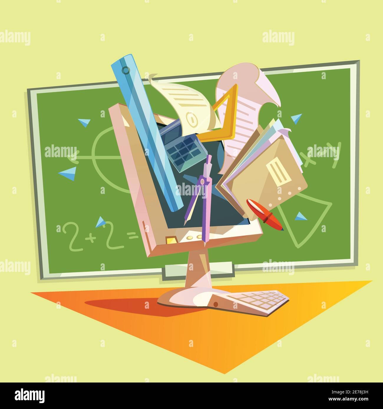 Education concept with school studying supplies in retro style vector ...