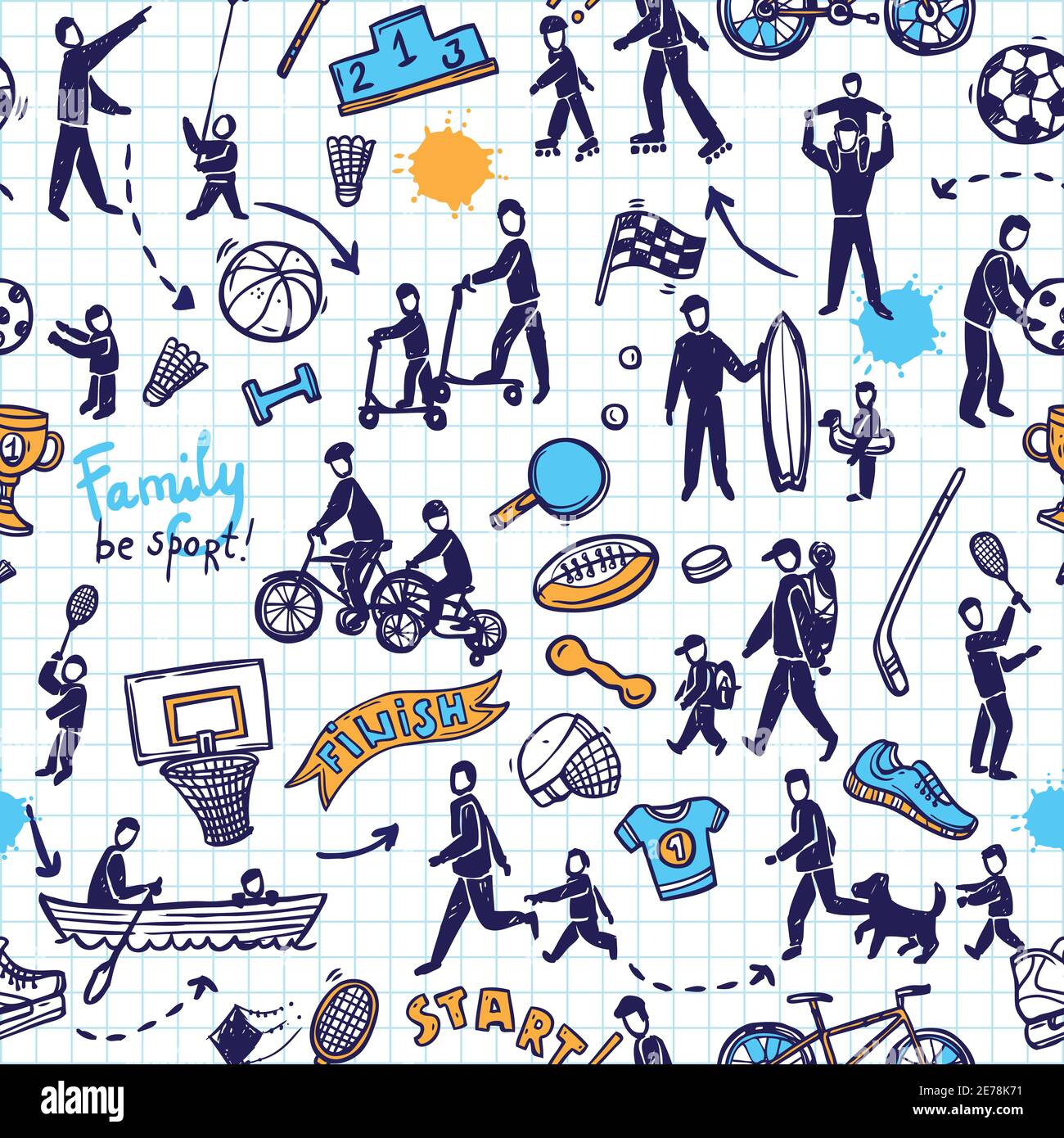 Physical activity and sport sketch seamless pattern concept vector ...