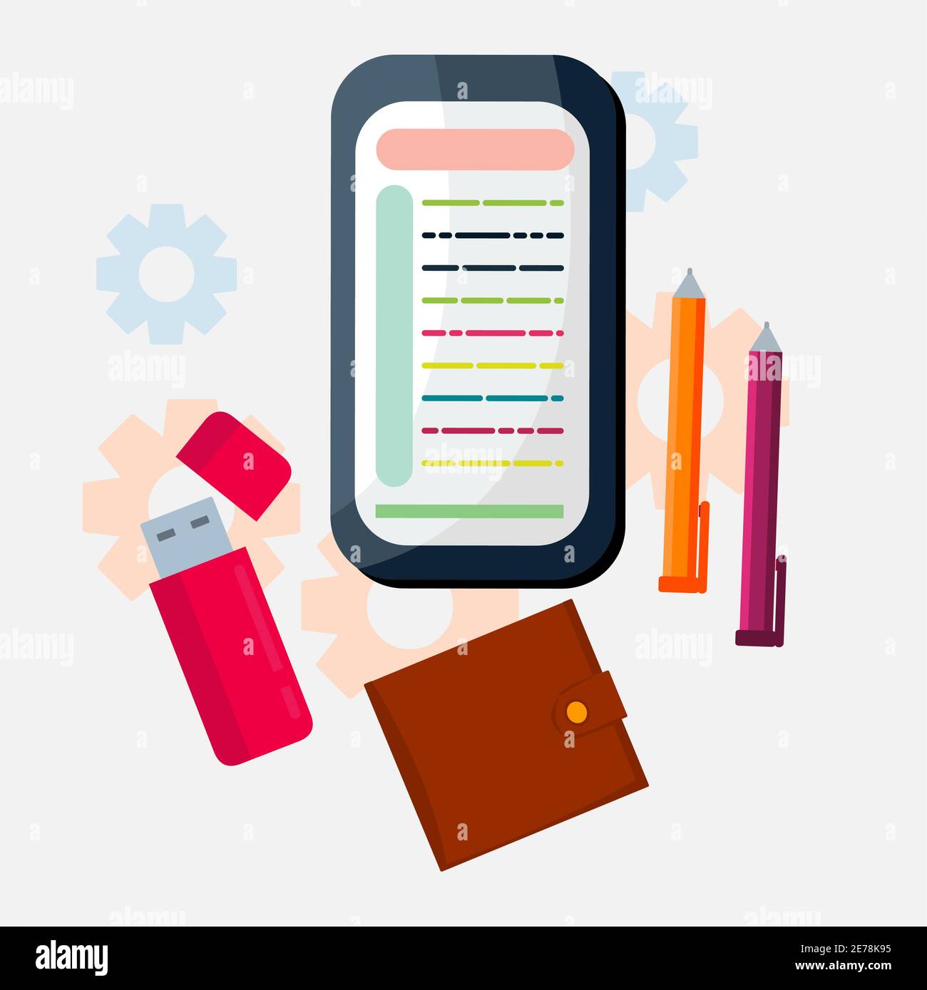 smartphone top view for workspace concept vector illustration Stock ...