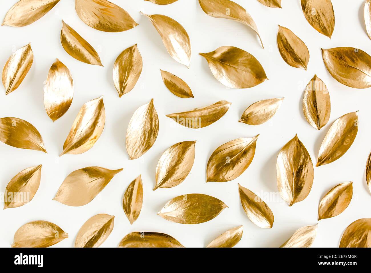 Pattern, texture with gold leaves isolated on white background. flat ...