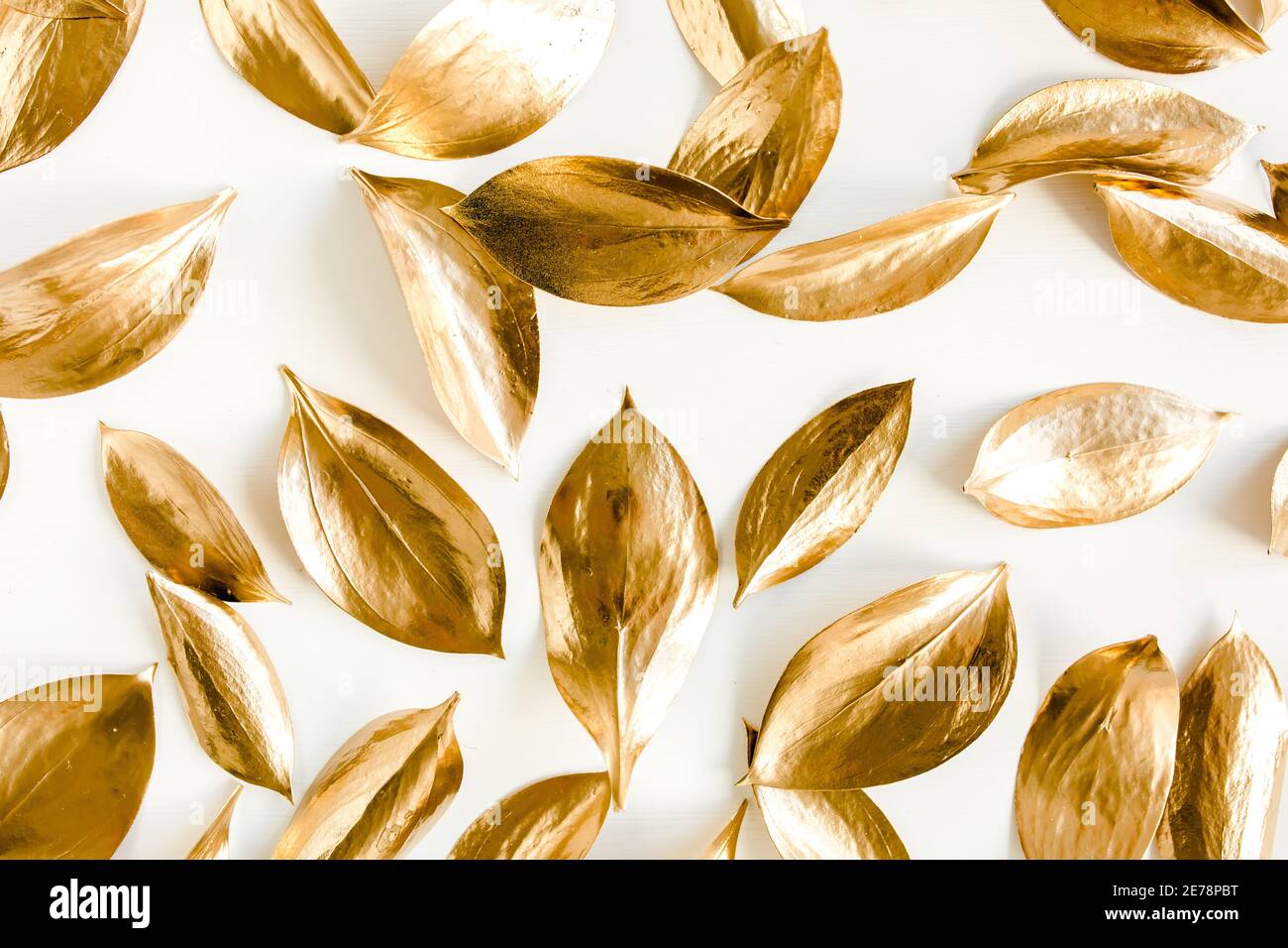 Pattern, texture with gold leaves isolated on white background. flat ...