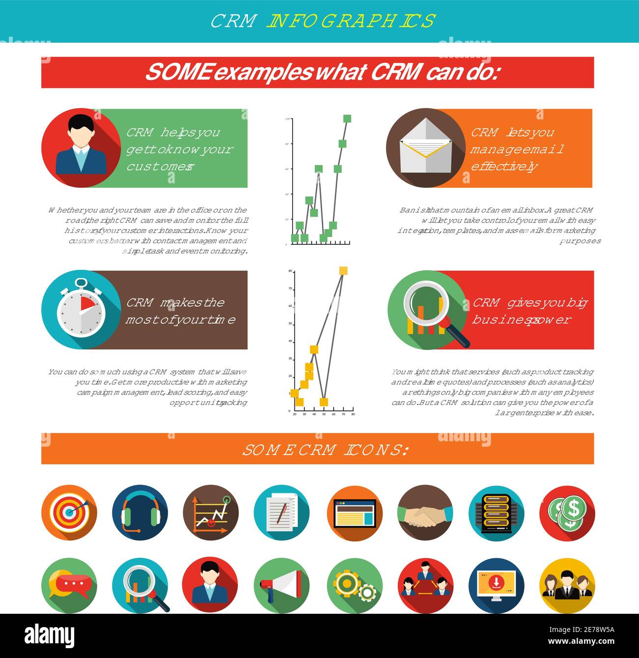 Crm infographics set with client relationship management symbols and ...