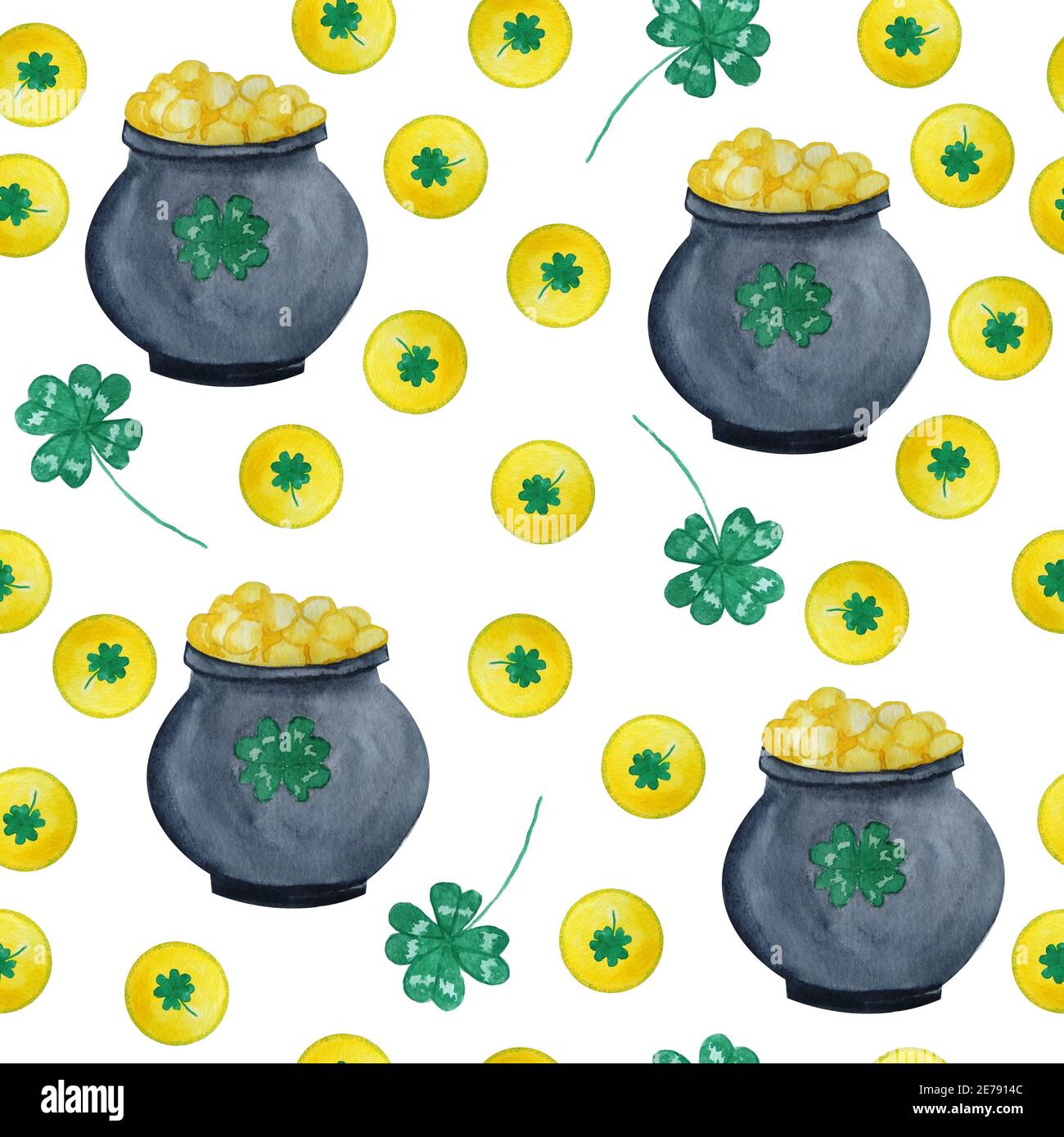 Seamless watercolor hand drawn pattern with St Patricks day elements ...