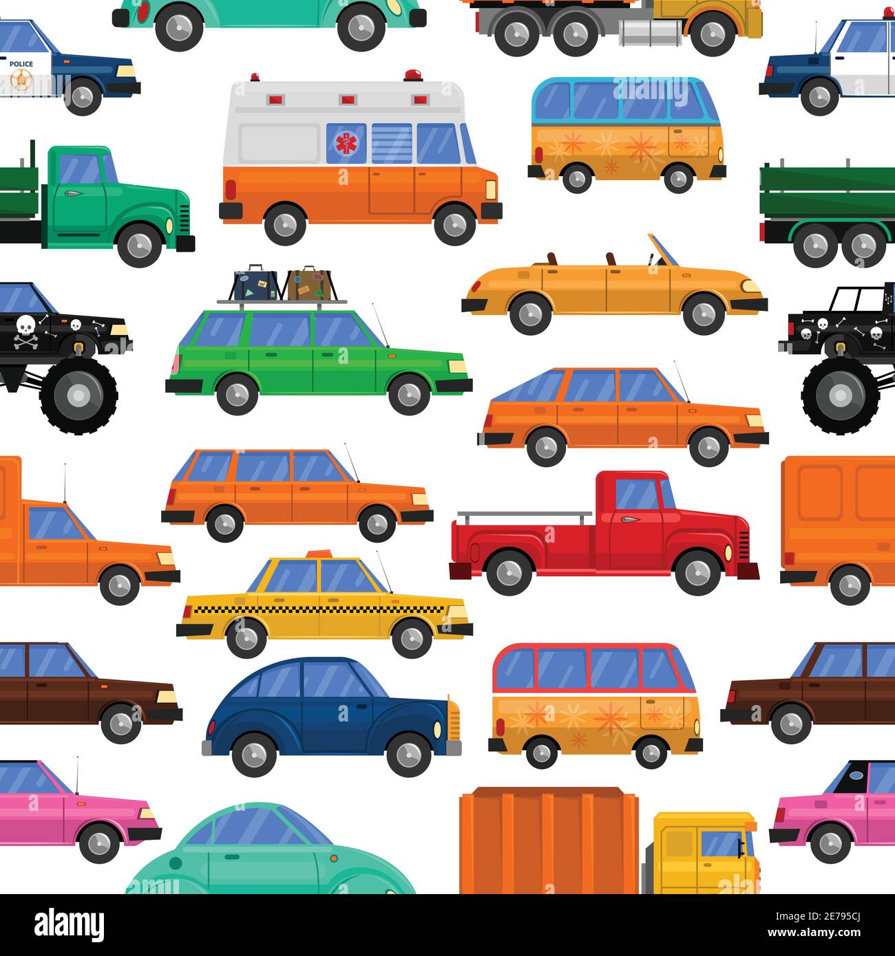 Cars seamless pattern with family cars vans and taxi flat isolated ...