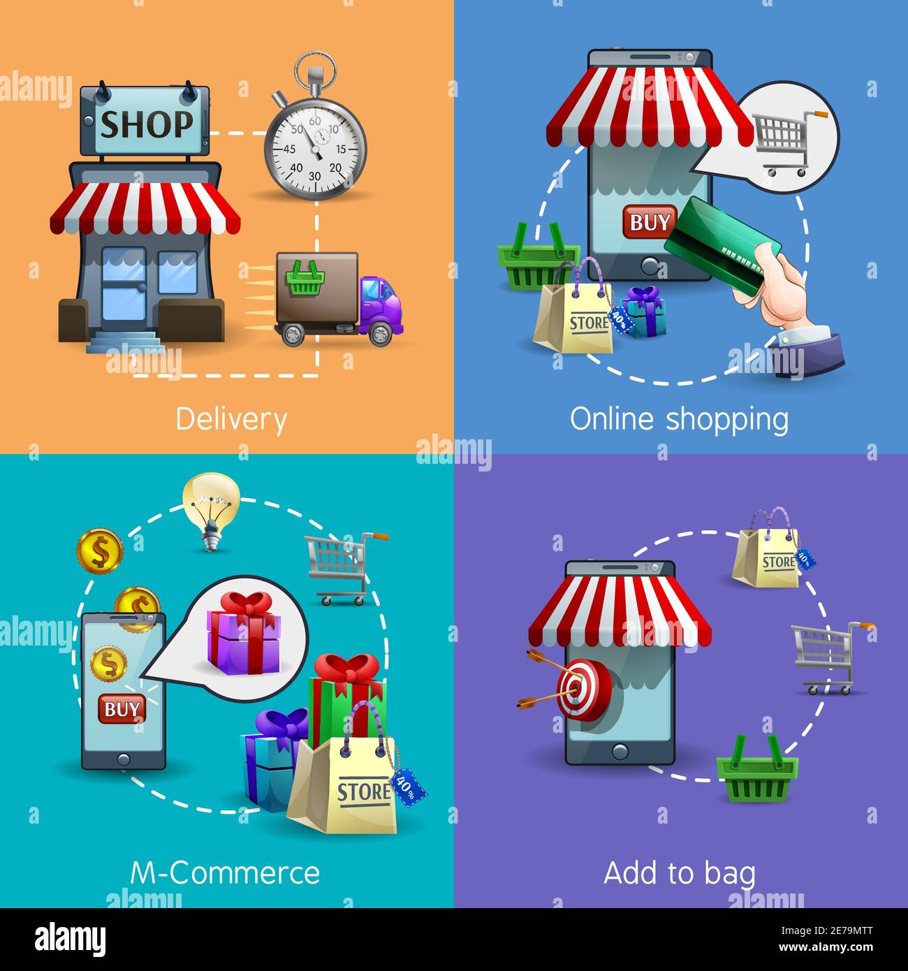M-Commerce realistic icons set with online shopping and delivery ...