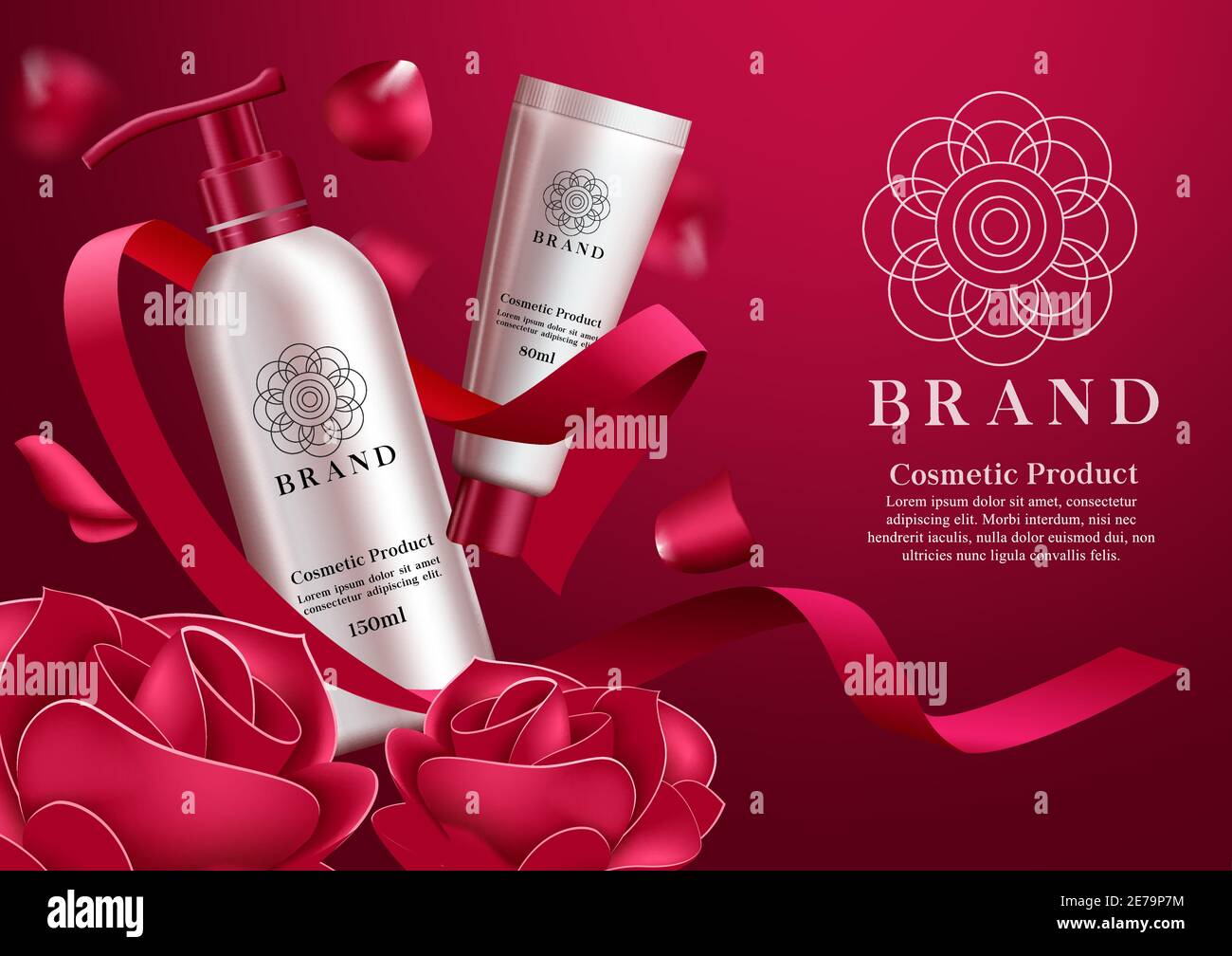 Cosmetics product vector banner template. Cosmetic products mock up in ...