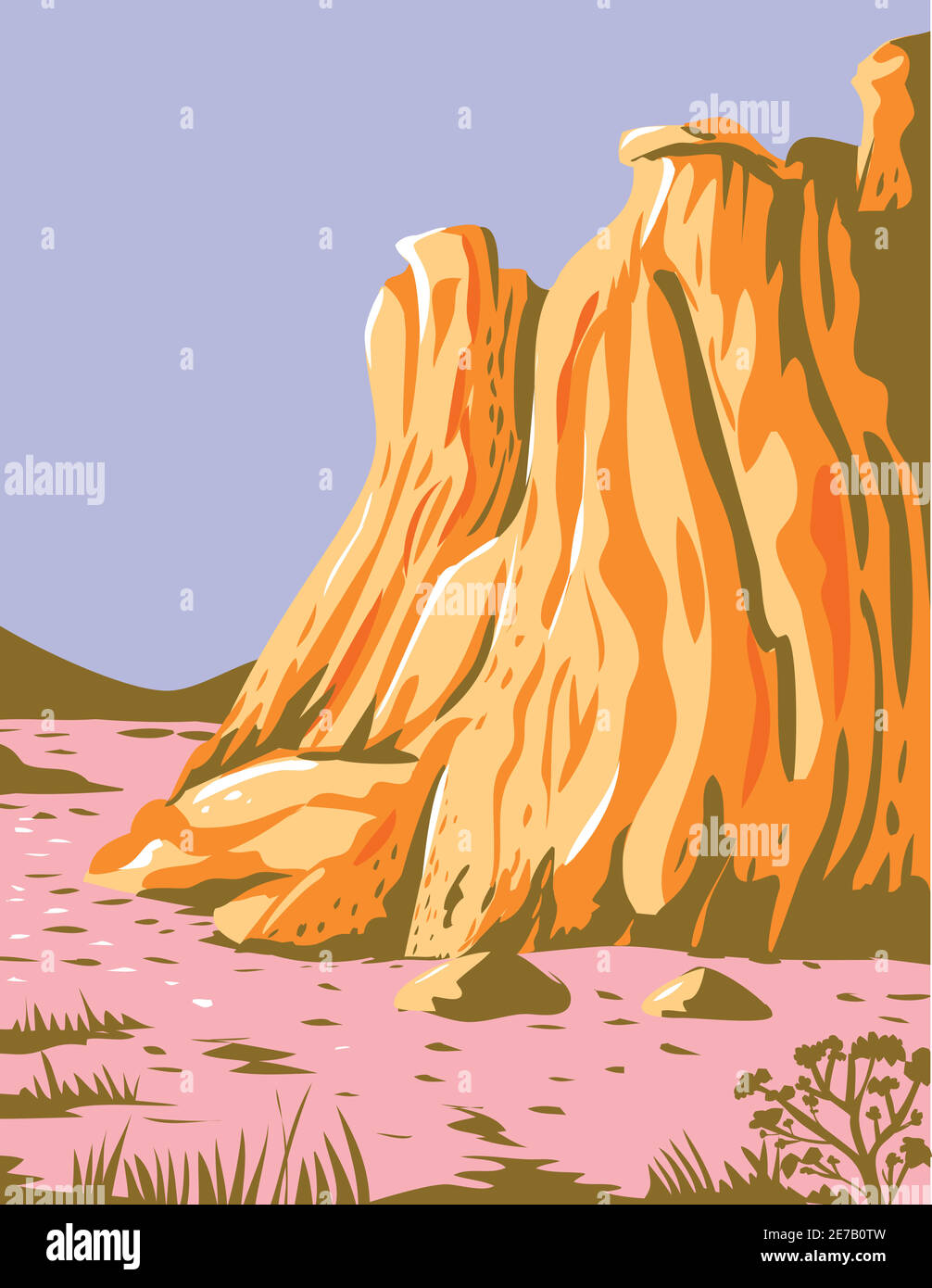 WPA poster art of the Theodore Roosevelt National Park with the rugged ...