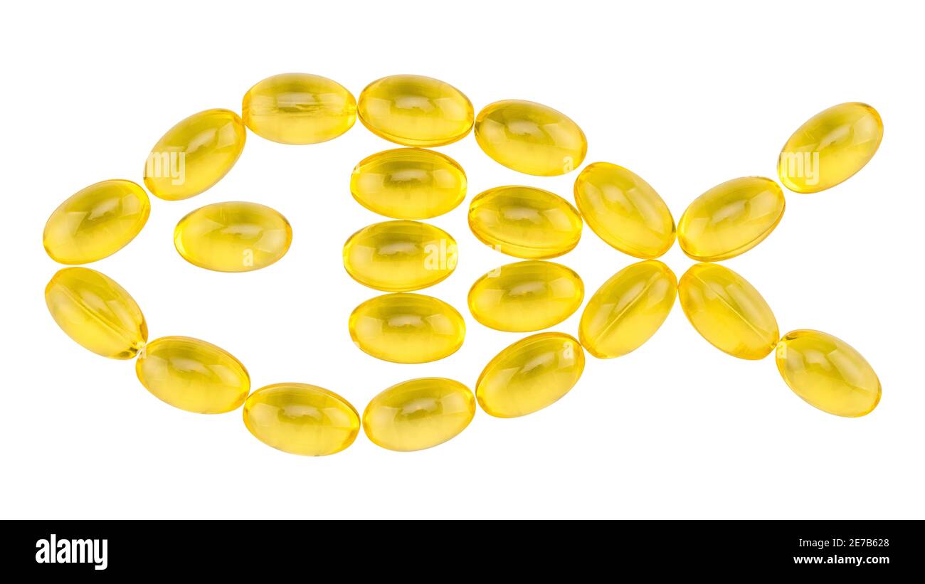 fish oil capsule isolated on white background. Omega 3 fish shape Stock ...