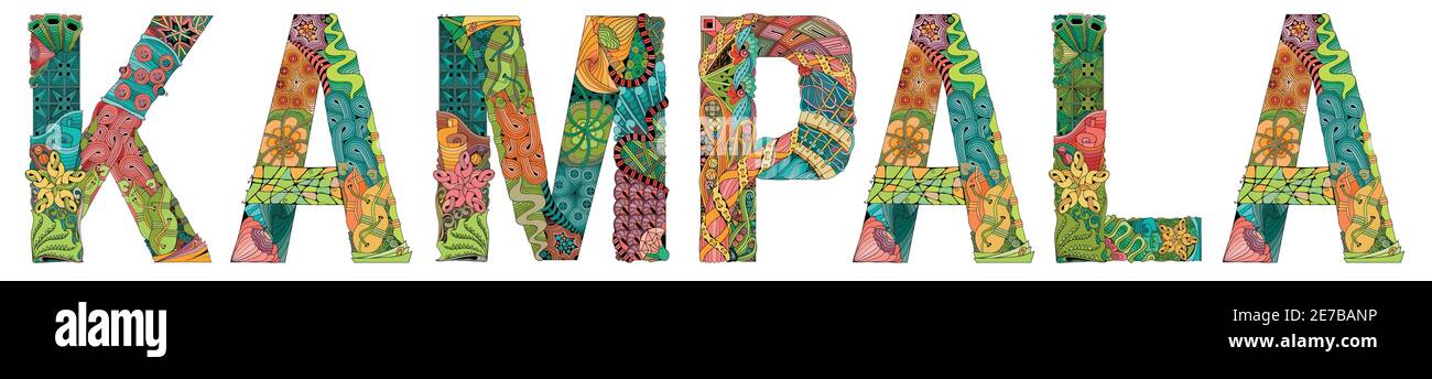 Hand-painted art design. Illustration Kampala city is the capital of ...