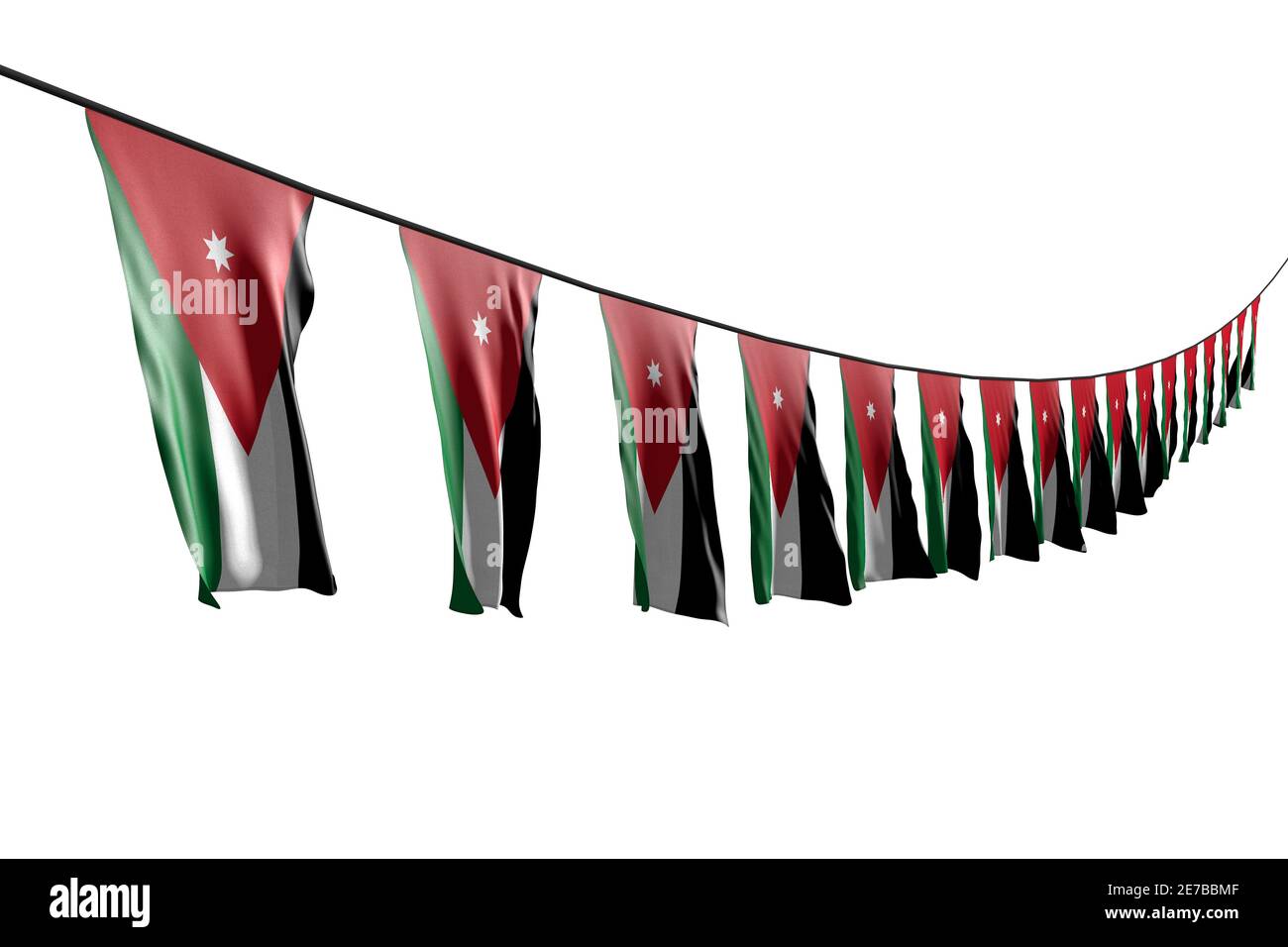 nice day of flag 3d illustration - many Jordan flags or banners hangs ...