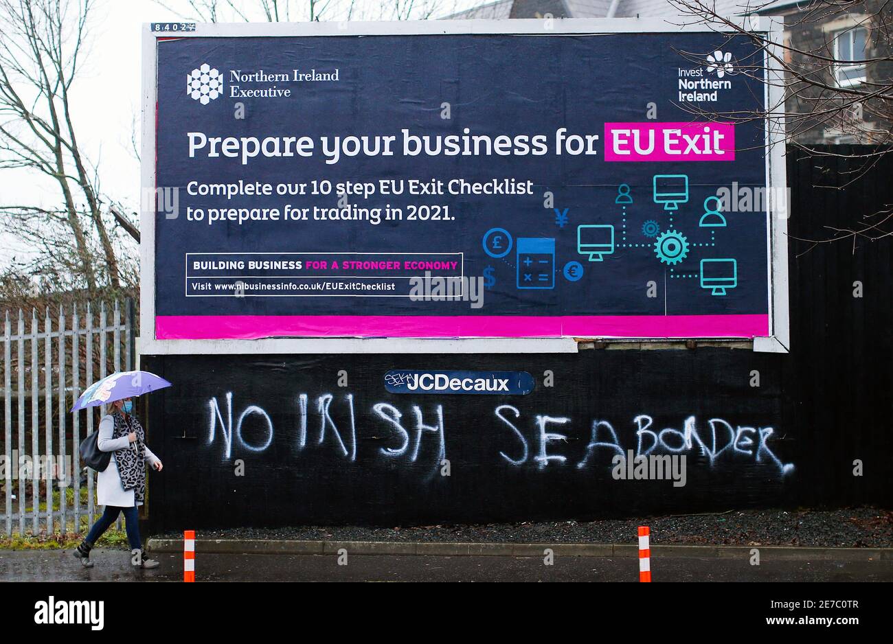 Anti Irish Sea Border graffiti on the Donegal Road in south Belfast ...