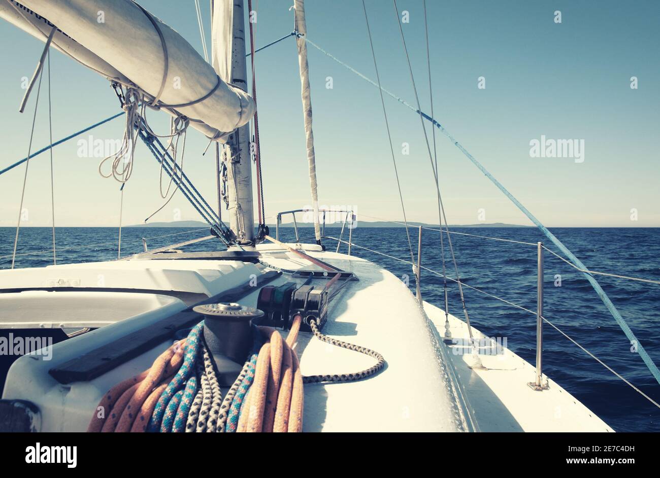 sailing yacht in an open sea, retro style photo Stock Photo - Alamy